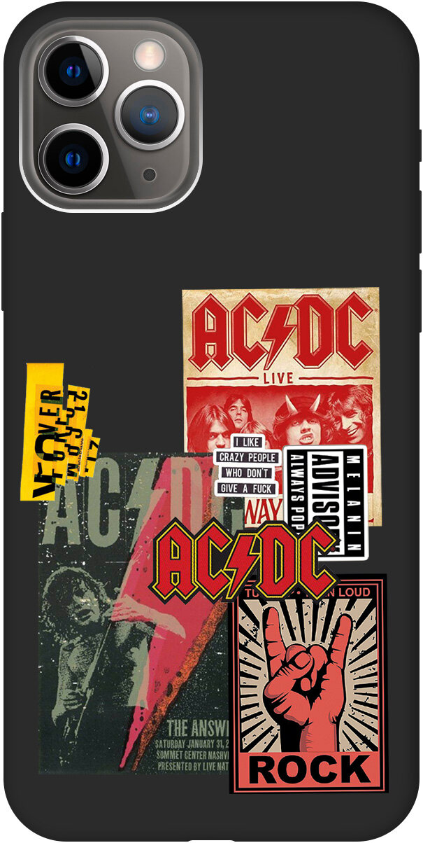 Силиконовый чехол на Apple iPhone 11 Pro / Эпл Айфон 11 Про с рисунком "AC/DC Stickers" Soft Touch черный
