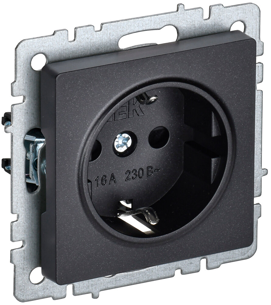 Розетка силовая штепсельная IEK / ИЭК Brite РС11-1-0-БрЧ, 16А черный с заземлением без защитных шторок, BR-R11-16-K02 / электрооборудование