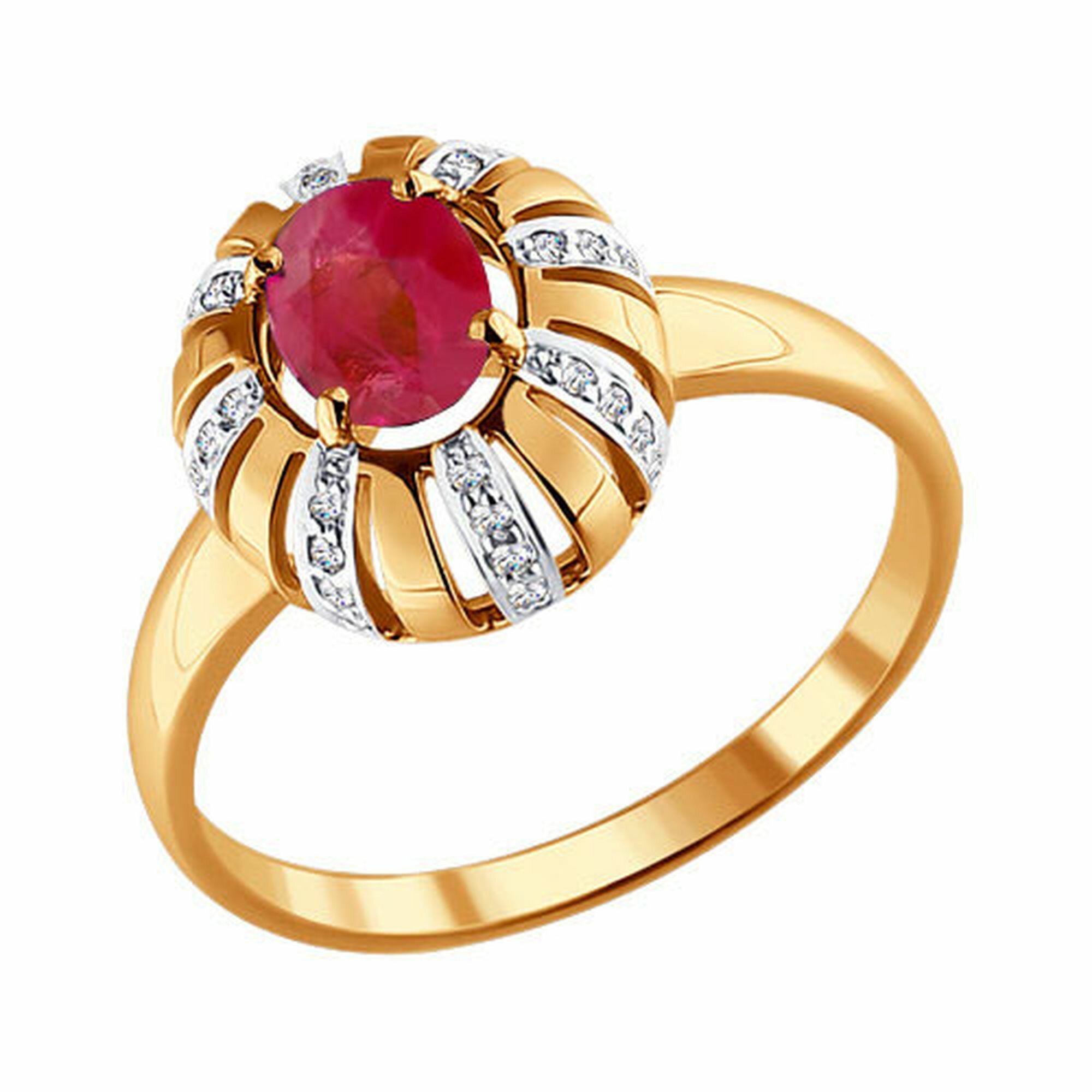Перстень, красное золото, 585 проба, бриллиант, рубин