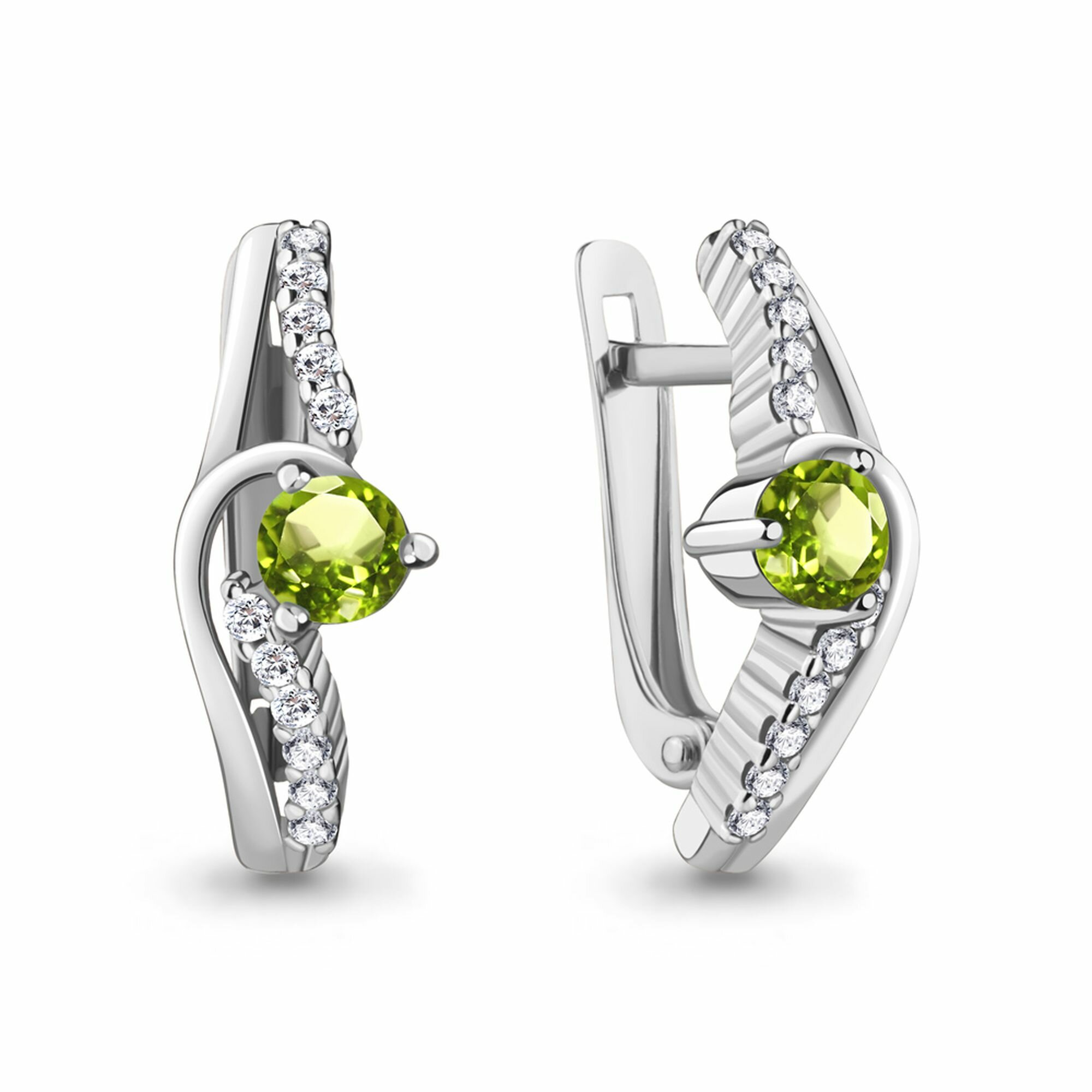 Серьги, серебро, 925 проба, родирование, хризолит, фианит