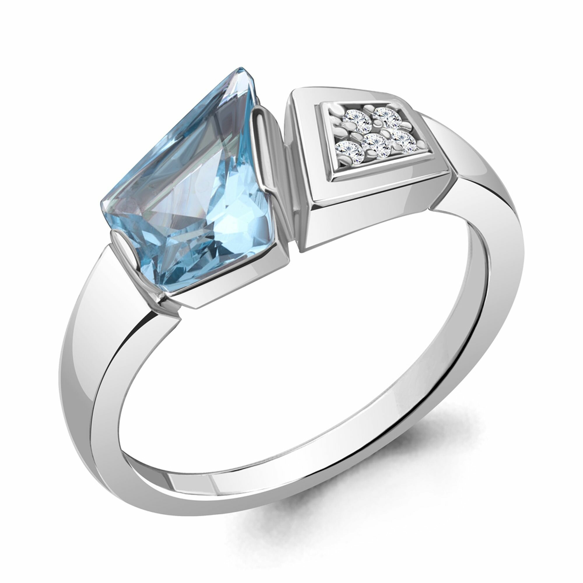 Кольцо, серебро, 925 проба, родирование, фианит, топаз