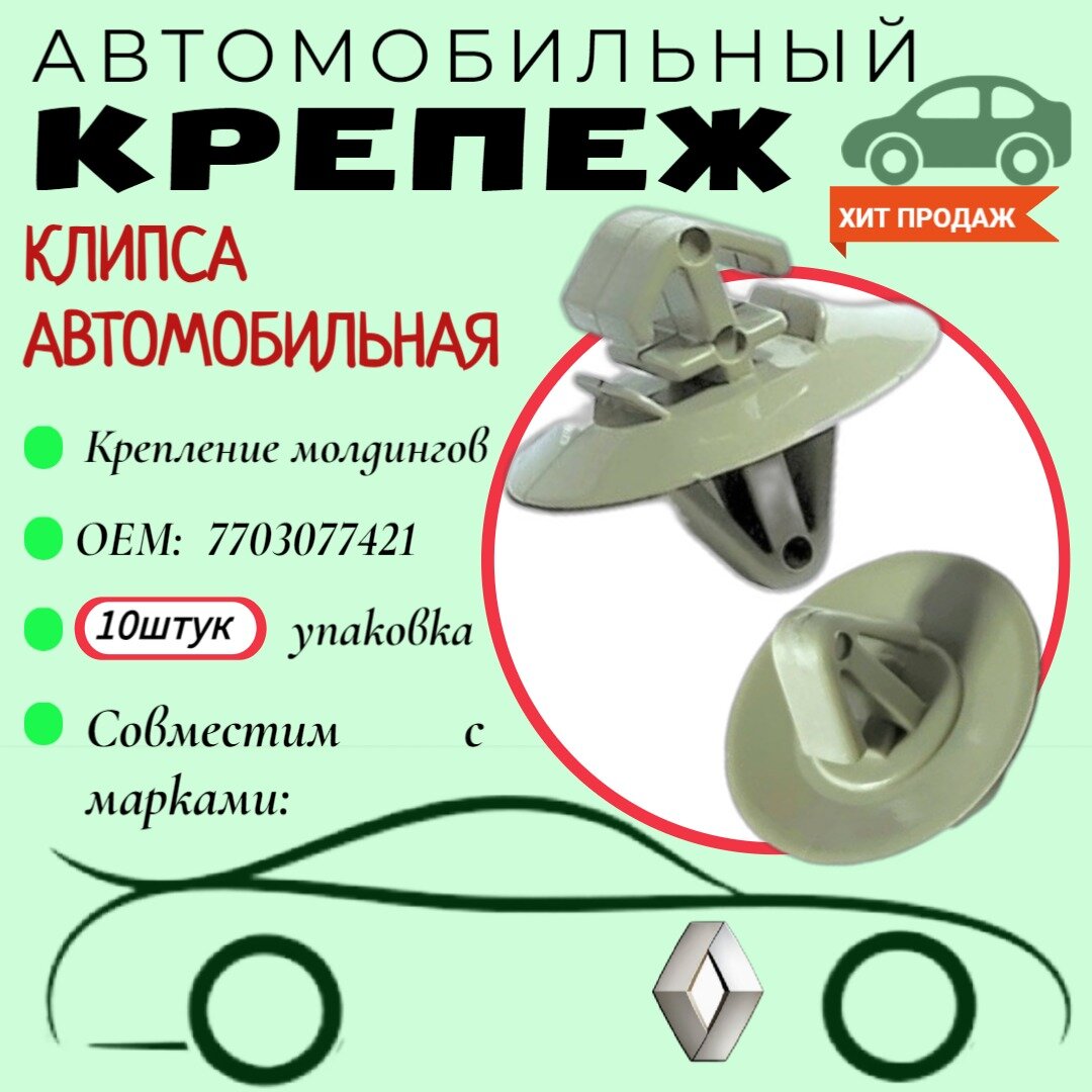 Клипса автомобильная. Для автомобилей Iveco. Renault (OEM: 7703077421). Крепеж для автомобилей.(Упаковка 10шт)