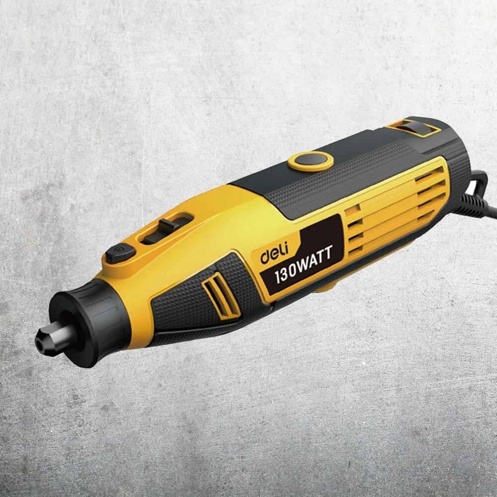Электрический гравер DELI DL-DM03-E1 ( с гибким валом, 130Вт, цанга 3,2мм, 10000-32000об/мин, кейс + 41 насадка), дерева