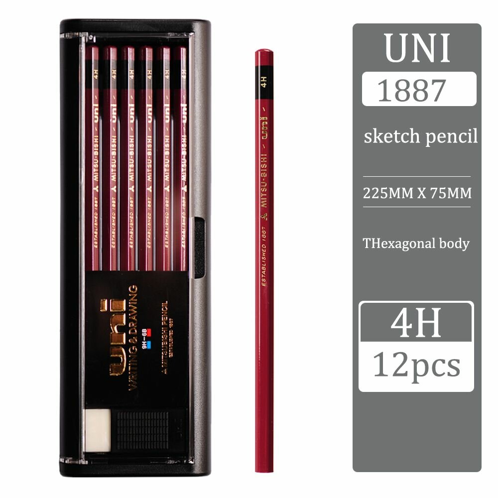 Карандаш Uni Mitsubishi 1887, для проверки твёрдости, деревянный, шестигранный, 12шт/уп.