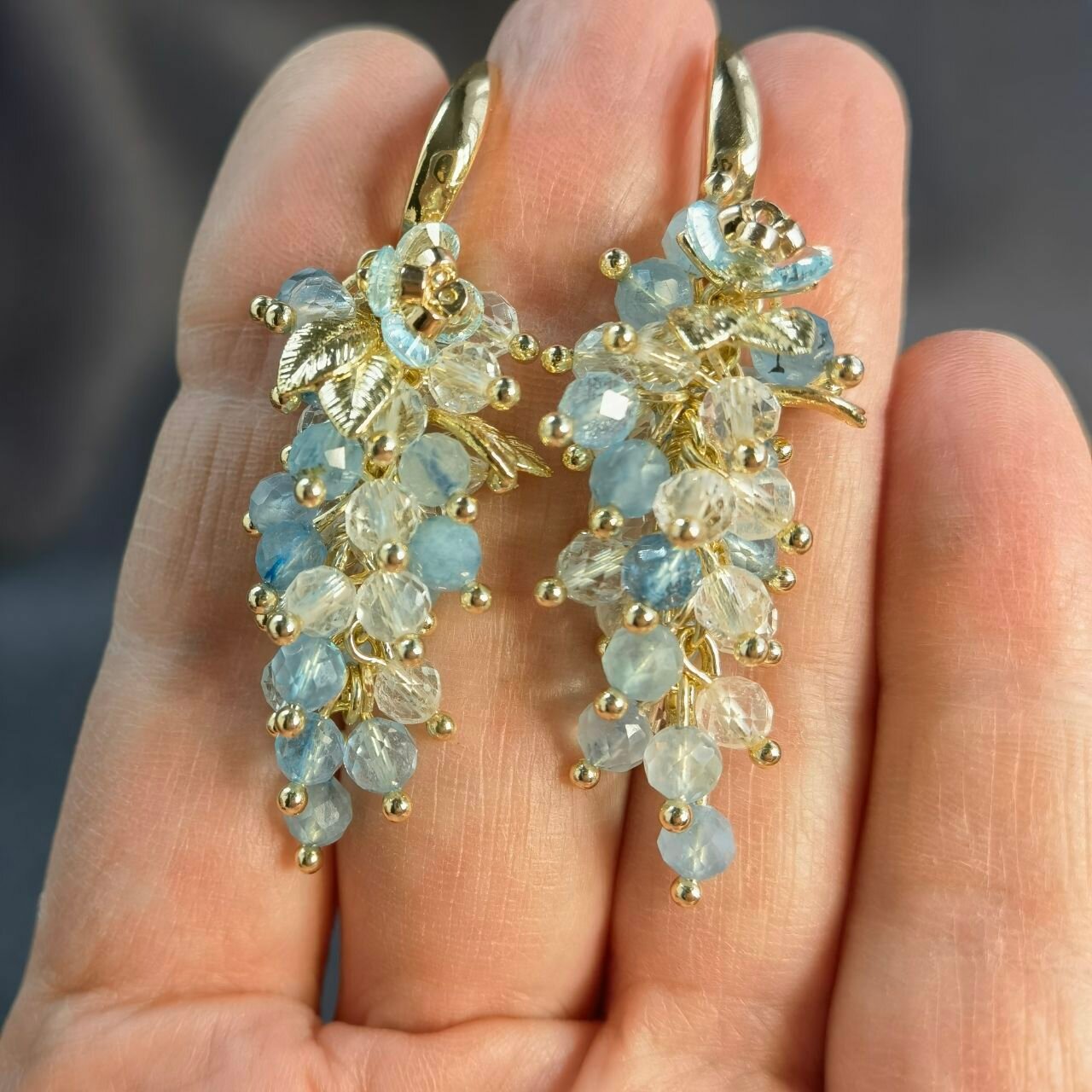 Серьги, топаз, аквамарин