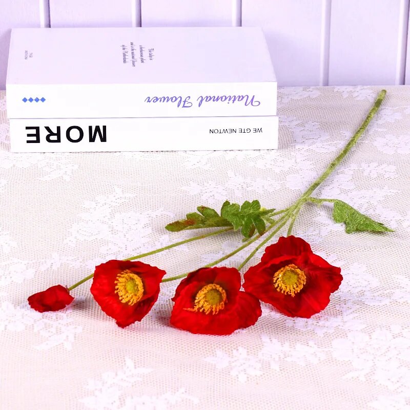 Искусственные цветы Yu Beauty: шелковые маки Белый, da hong