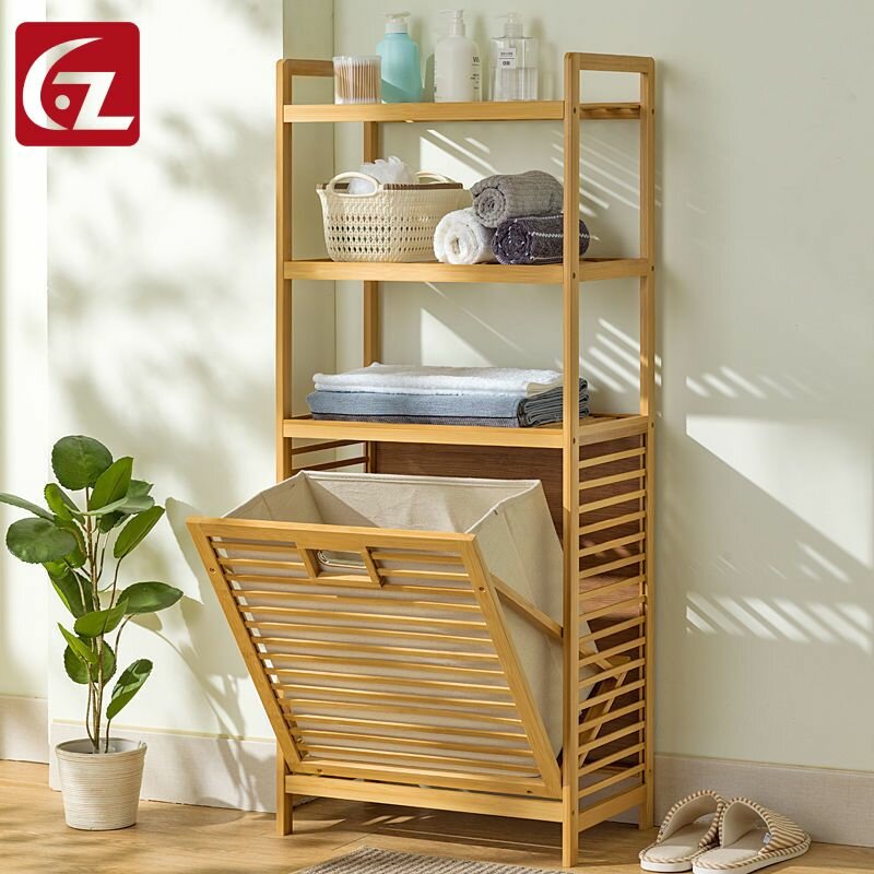 Многоуровневая полка для ванной комнаты/корзина для хранения грязной одежды с корзиной для белья Бамбуковая полка/ящик для хранения