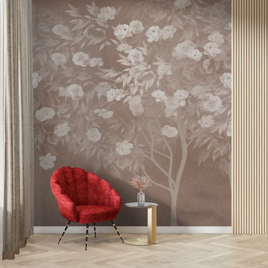 Фотообои Дерево цветущее ретро 13-585-L-Флок 270 x 400 см (ВхШ) Бесшовные, флизелиновые, влагостойкие обои MasterFresok