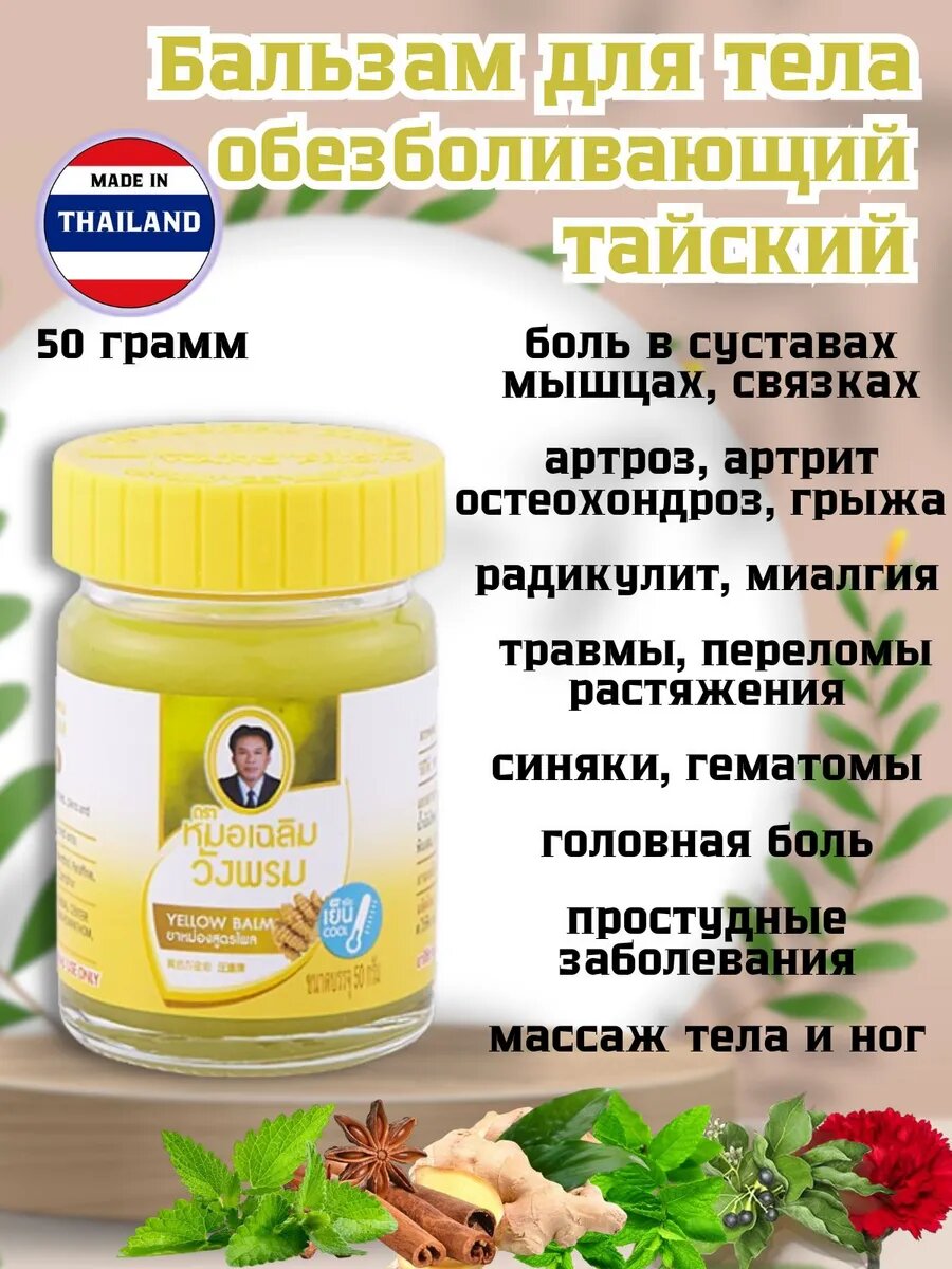 Бальзам WANG PROM, обезболивающий, натуральный состав, для всех типов кожи, 50 грамм