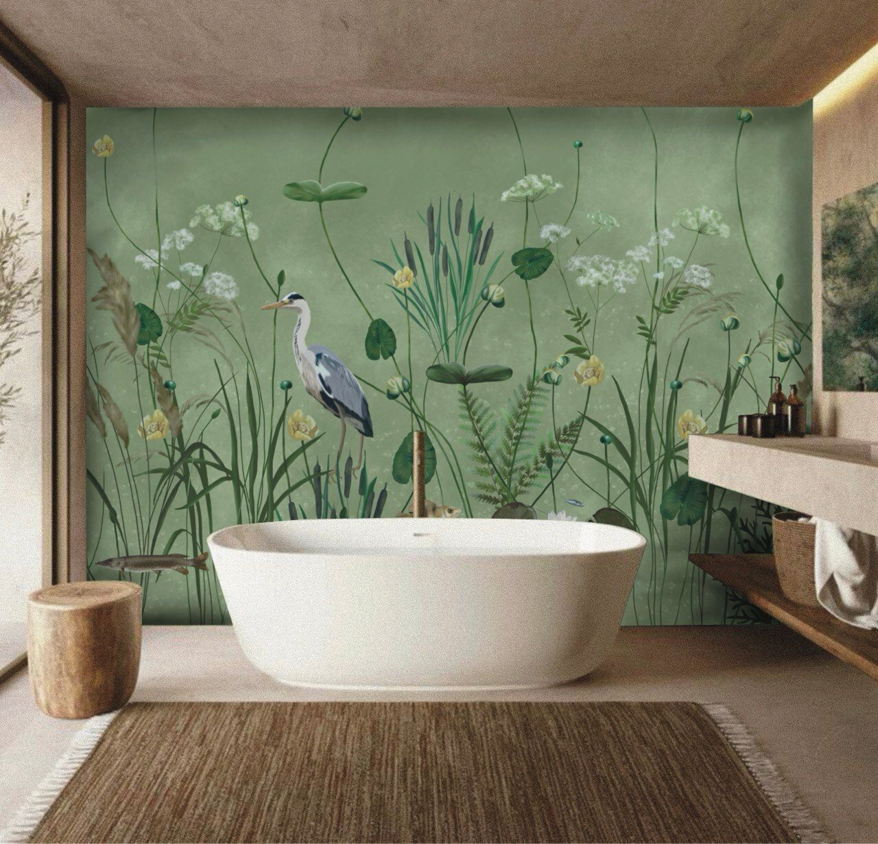 Фреска бесшовная "Кама" оливковый зеленый (ширина 2550мм х длина 2000мм)