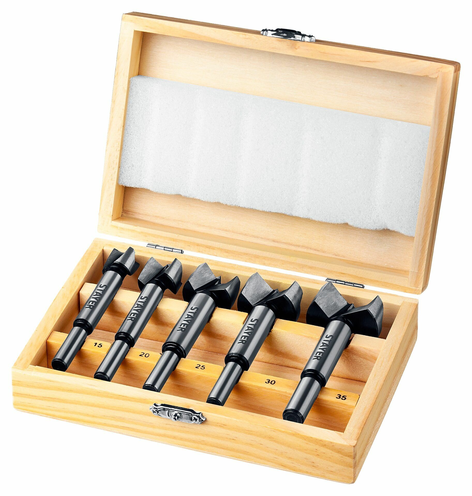 Набор сверл STAYER Forstner, 5 шт: 15-20-25-30-35 мм, сверла Форстнера по дереву и ДСП 29985-H5_z01