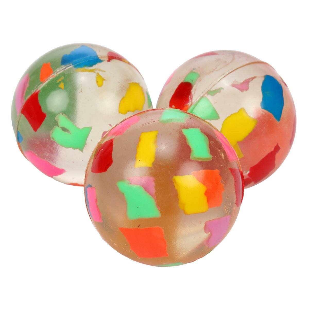 Мячи-попрыгуны каучуковые 35 мм с конфетти, прозрачные, комплект 5 шт.