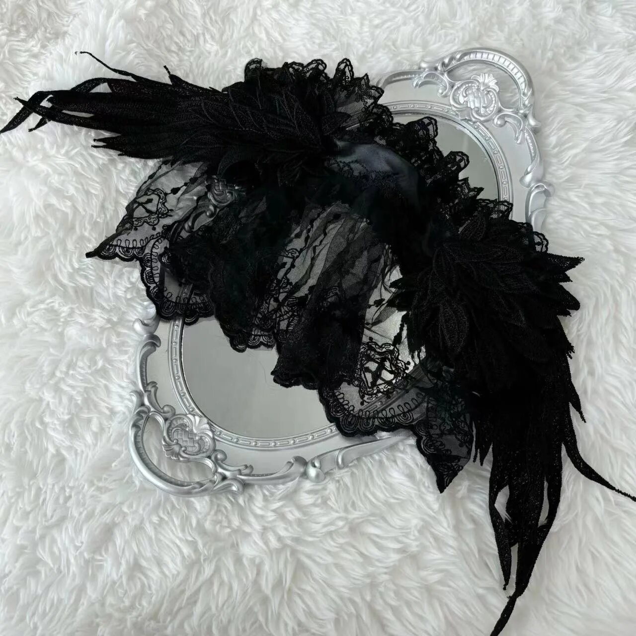 Черная/белая вуаль с крыльями ангела для Лолиты Черный, черный