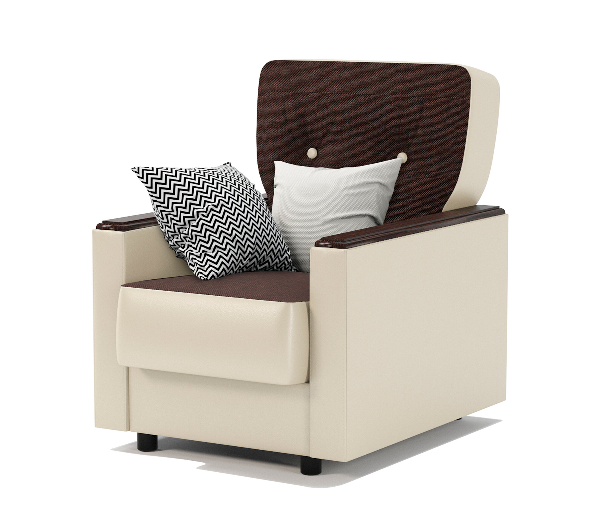 Кресло Шарм-Дизайн Классика Д, мягкое для дома и отдыха, с подлокотниками, шоколадная рогожка и экокожа беж