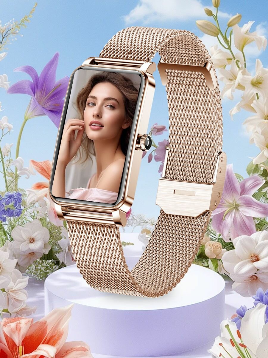 Смарт Умные часы часы женские квадратные, для IOS, Android, электронный фитнес браслет, водонепроницаемые, 20mm, Золотистый