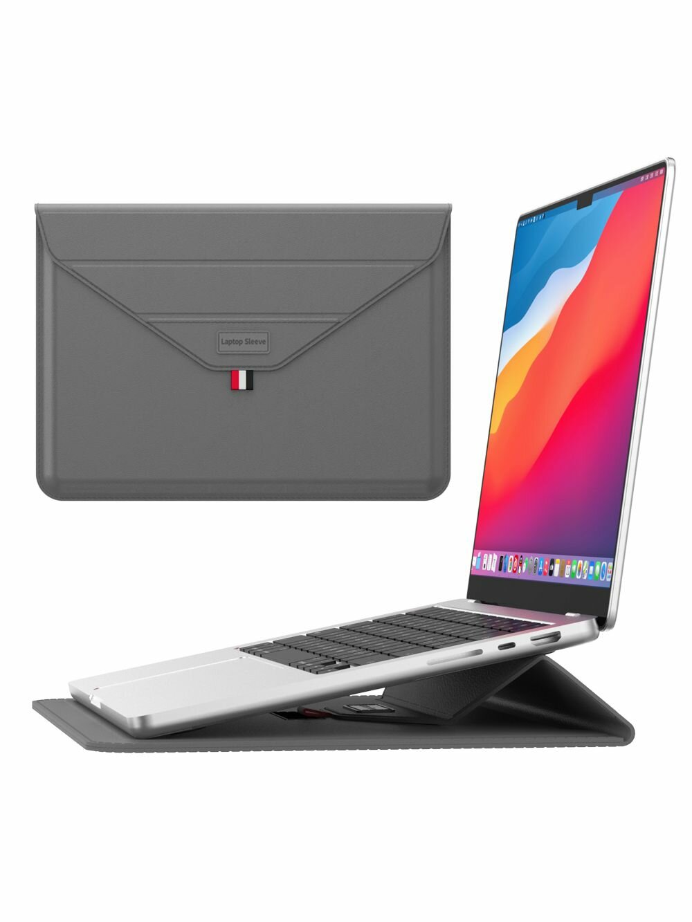 Чехол трансформер для MacBook 15 / 16 Envelope Stand, эко-кожа, серый