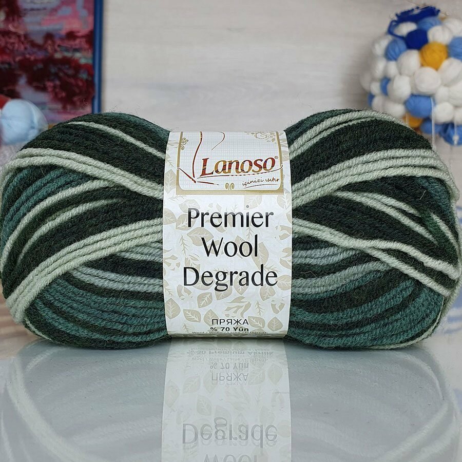Пряжа Lanoso PREMIER WOOL DEGRADE 005 хаки принт (5 мотков)