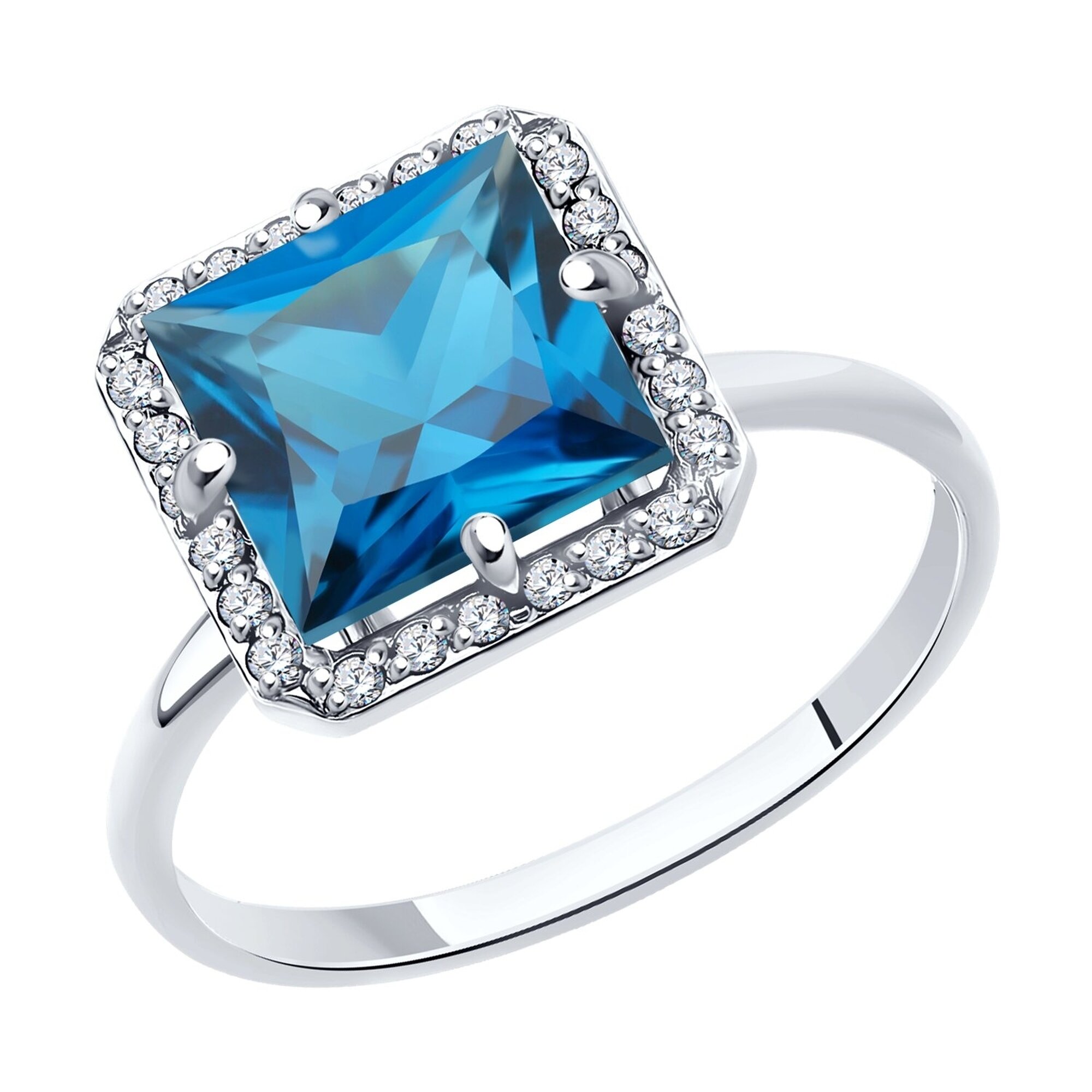 Кольцо, белое золото, 585 проба, фианит, Лондон топаз