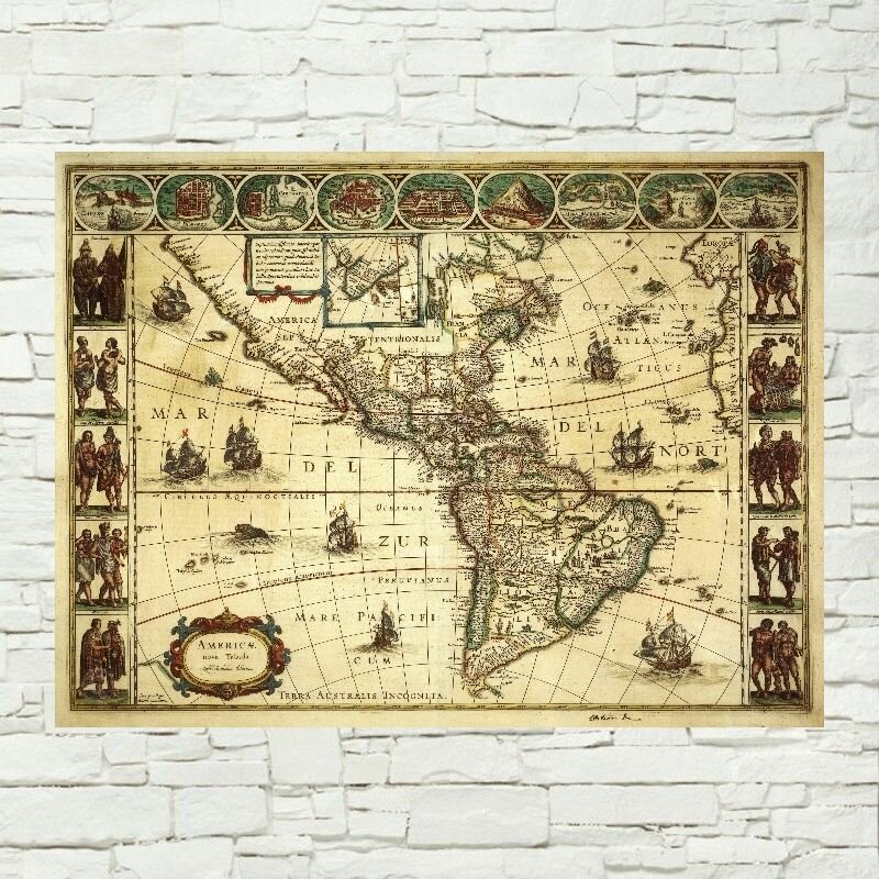 Старинная Карта Америки (репринт карты 1617 года).