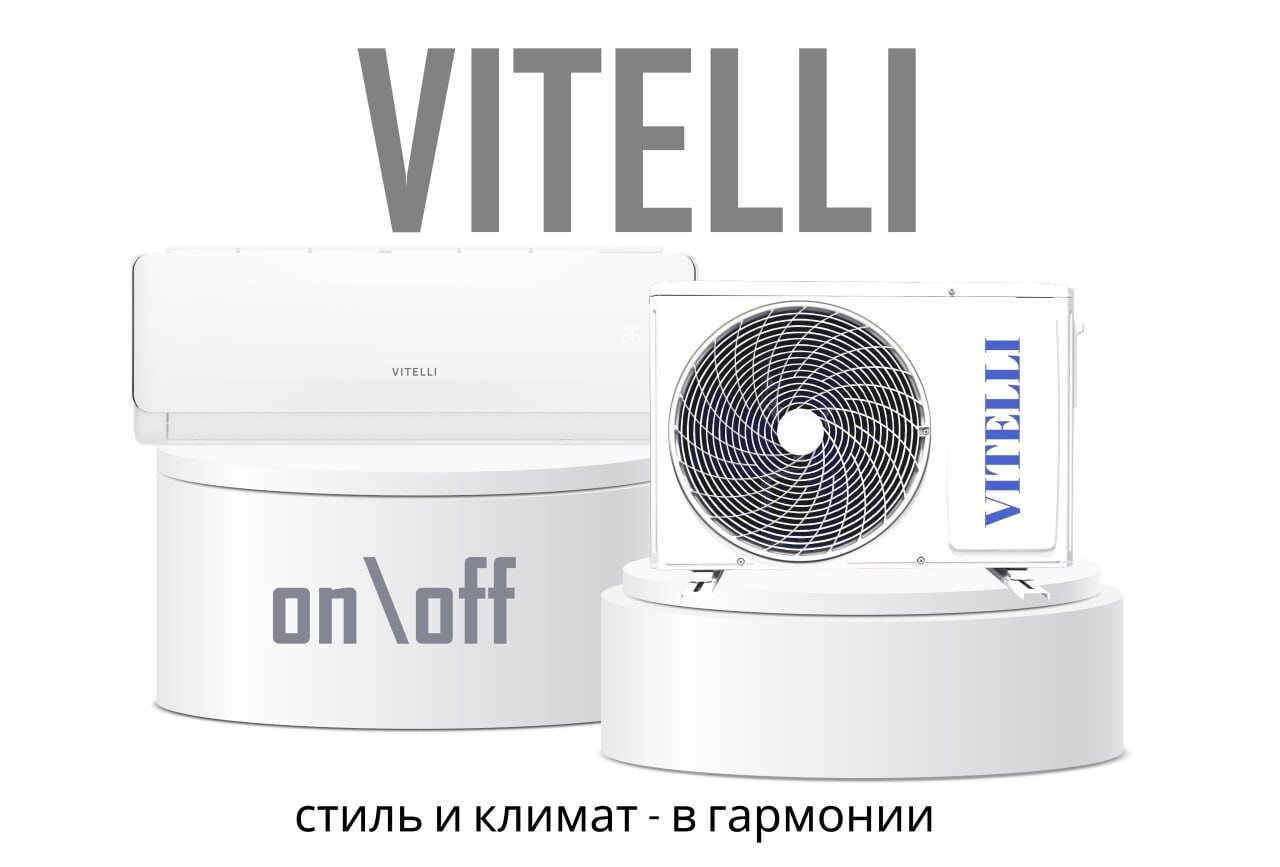 Сплит система кондиционер 24 VITELLI VSL-24H, мощность 24000 BTU, Wi-Fi (опция), А класс, для дома на 75 м², белый