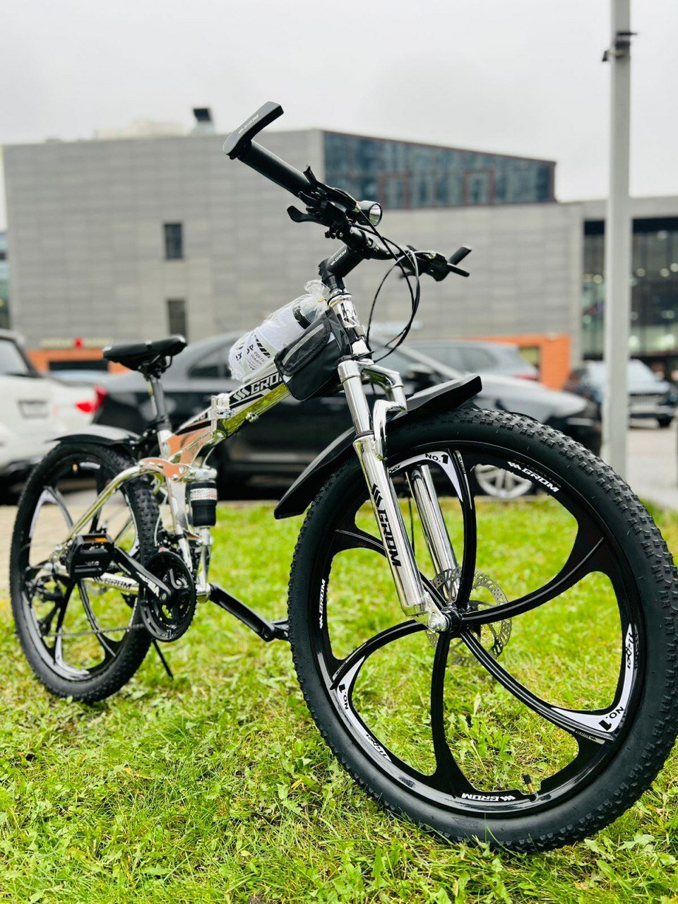 Горный складной велосипед на дисках GROM, городской, 26 дюймов / взрослый, мужской и женский для прогулки / скоростной, спортивный велик для подростков серый