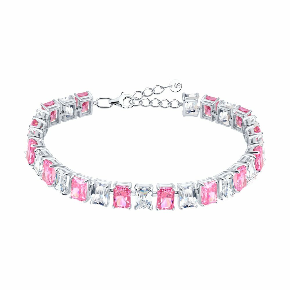 Браслет, серебро, 925 проба, родирование, фианит