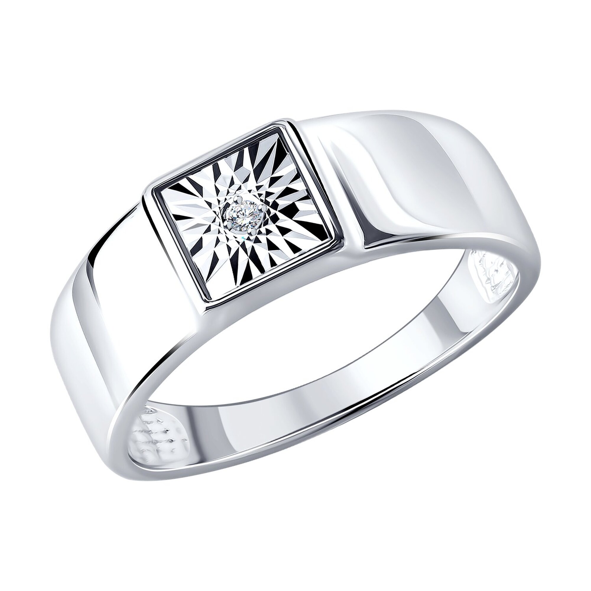 Кольцо, серебро, 925 проба, родирование, бриллиант