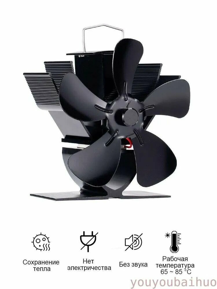 5 лопастей, Печной вентилятор - Вентилятор на камин/ Печной тепловентилятор-термодинамические экологически чистые тихие и эффективные радиаторы-отсутствие шума, для повышения КПД печи