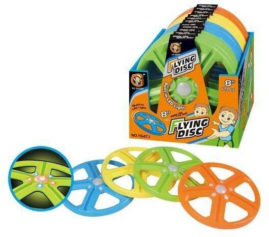 Тарелка летающая с LED-подсветкой, (цвет в асс) диаметр 20 см (свет) игрушка Flying Disc YG47J