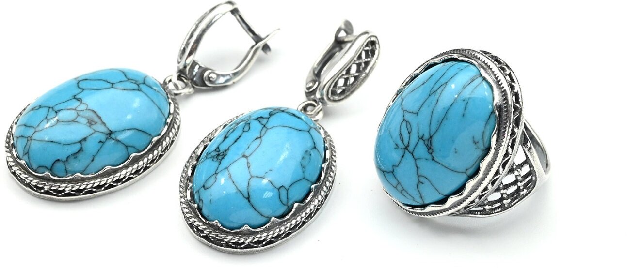 Комплект бижутерии: серьги, кольцо, бирюза