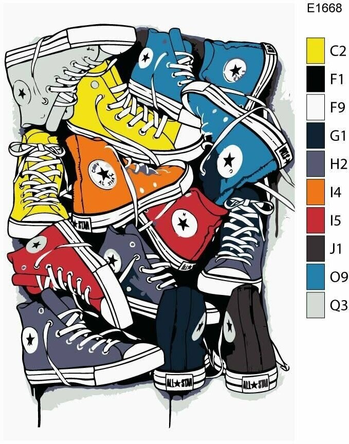 Детская картина по номерам E1668 "Яркие хипстерские кеды" 20x30