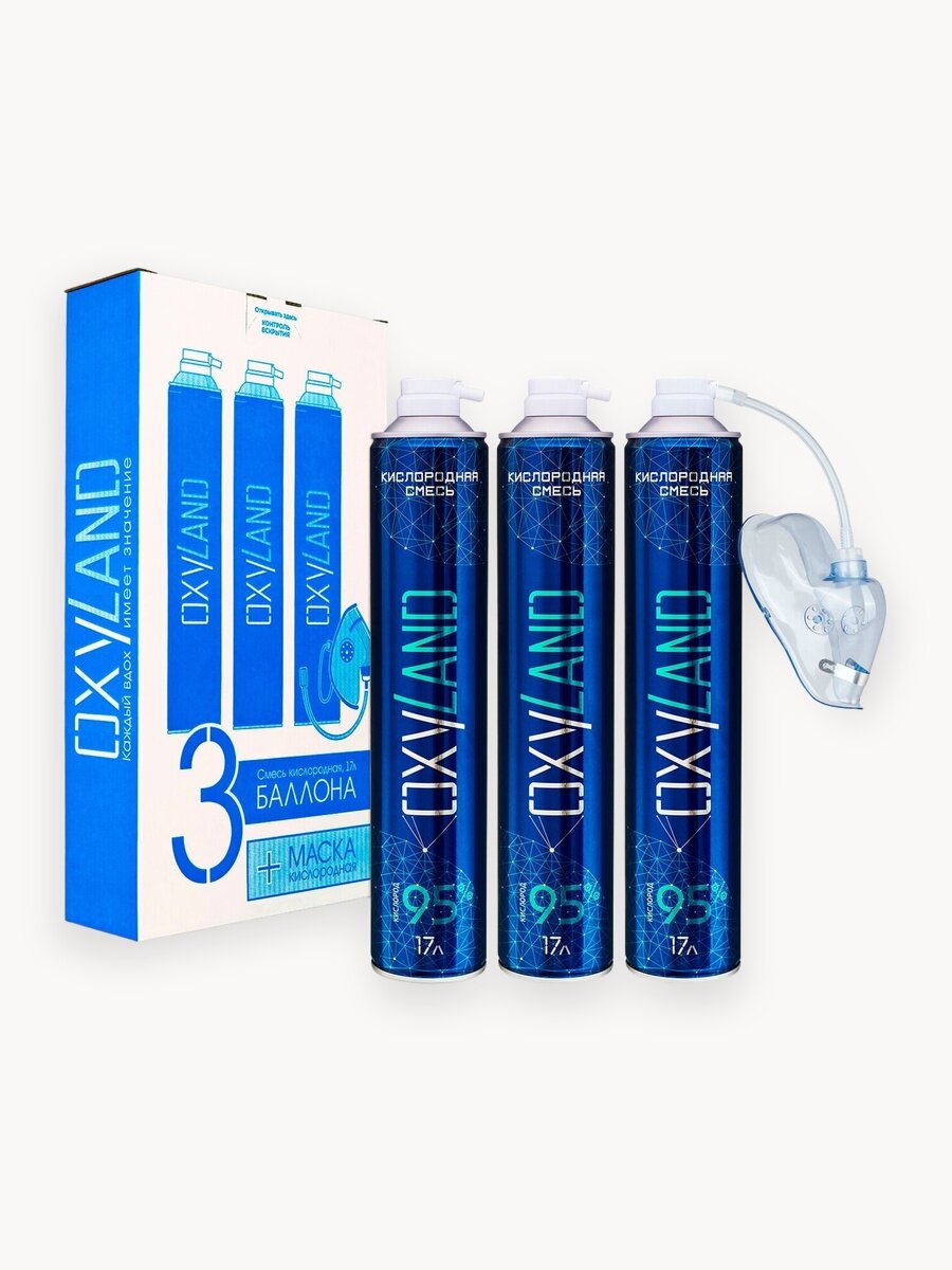 Кислородные баллончики OXYLAND, 17л (3 шт. + маска)