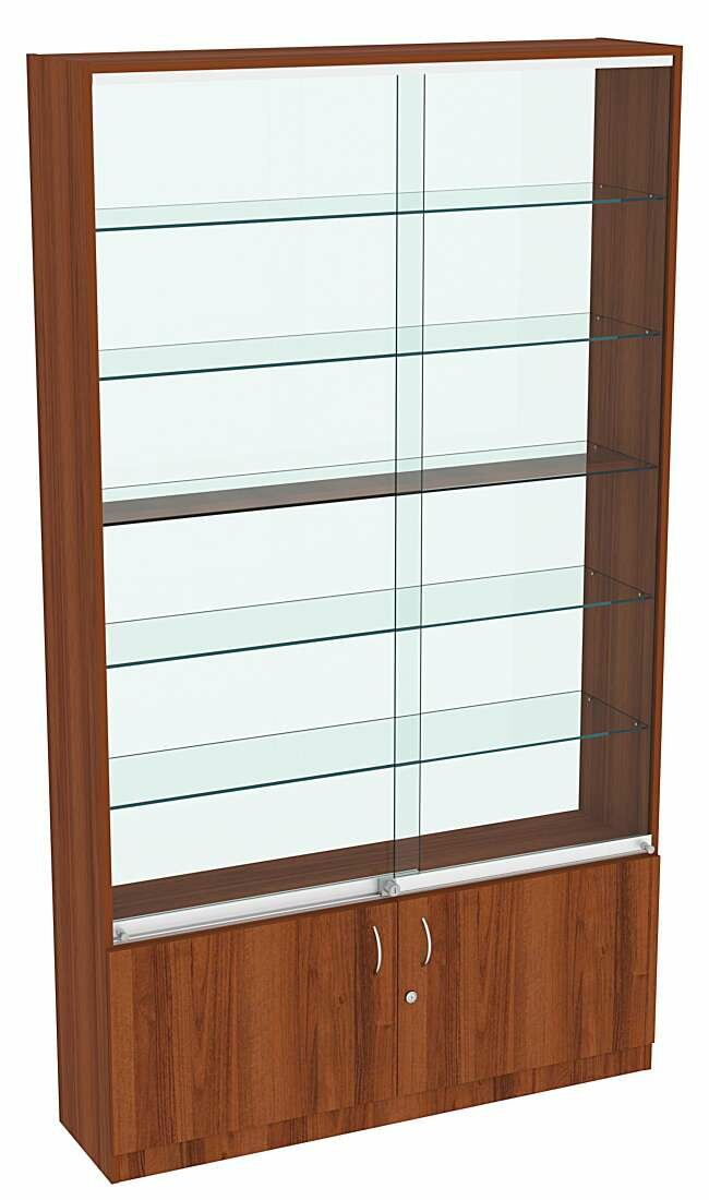 Витрина сэсп-z №1-1-300 (З/C - Стекло) со стеклянными полками и шторками, Орех