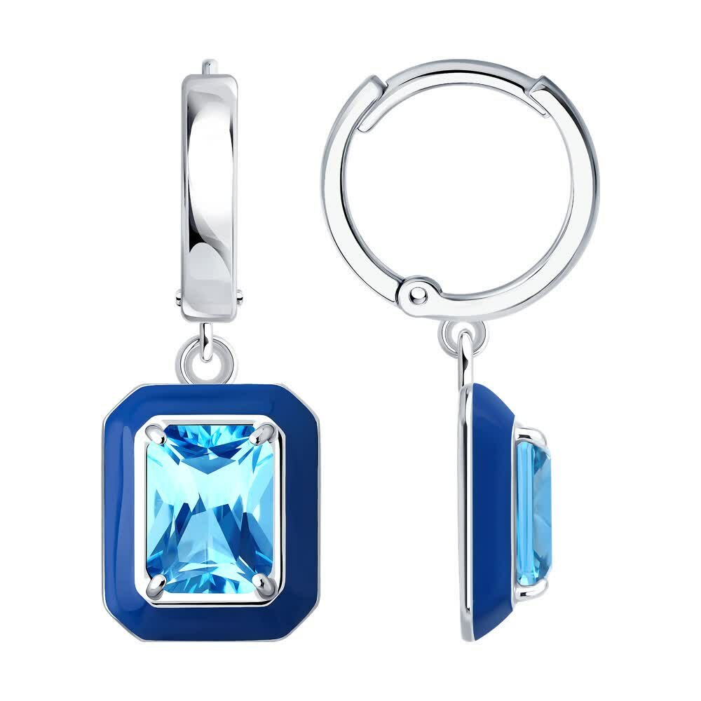 Серьги, серебро, 925 проба, эмаль, фианит