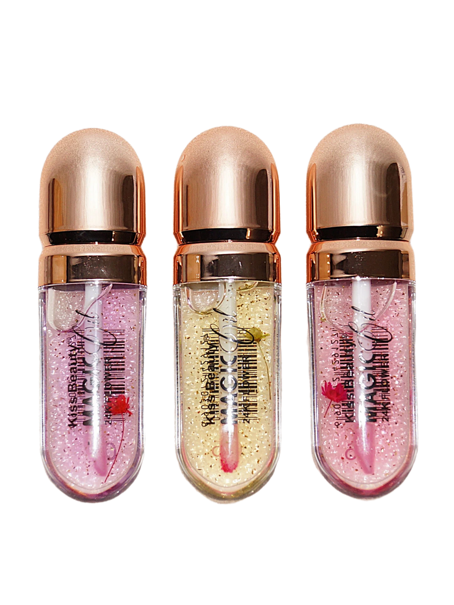 Kiss Beauty Magic, Набор-Блеск для губ - 3шт, увлажняющий, с маслом арганы. Тон 04, 05, 06