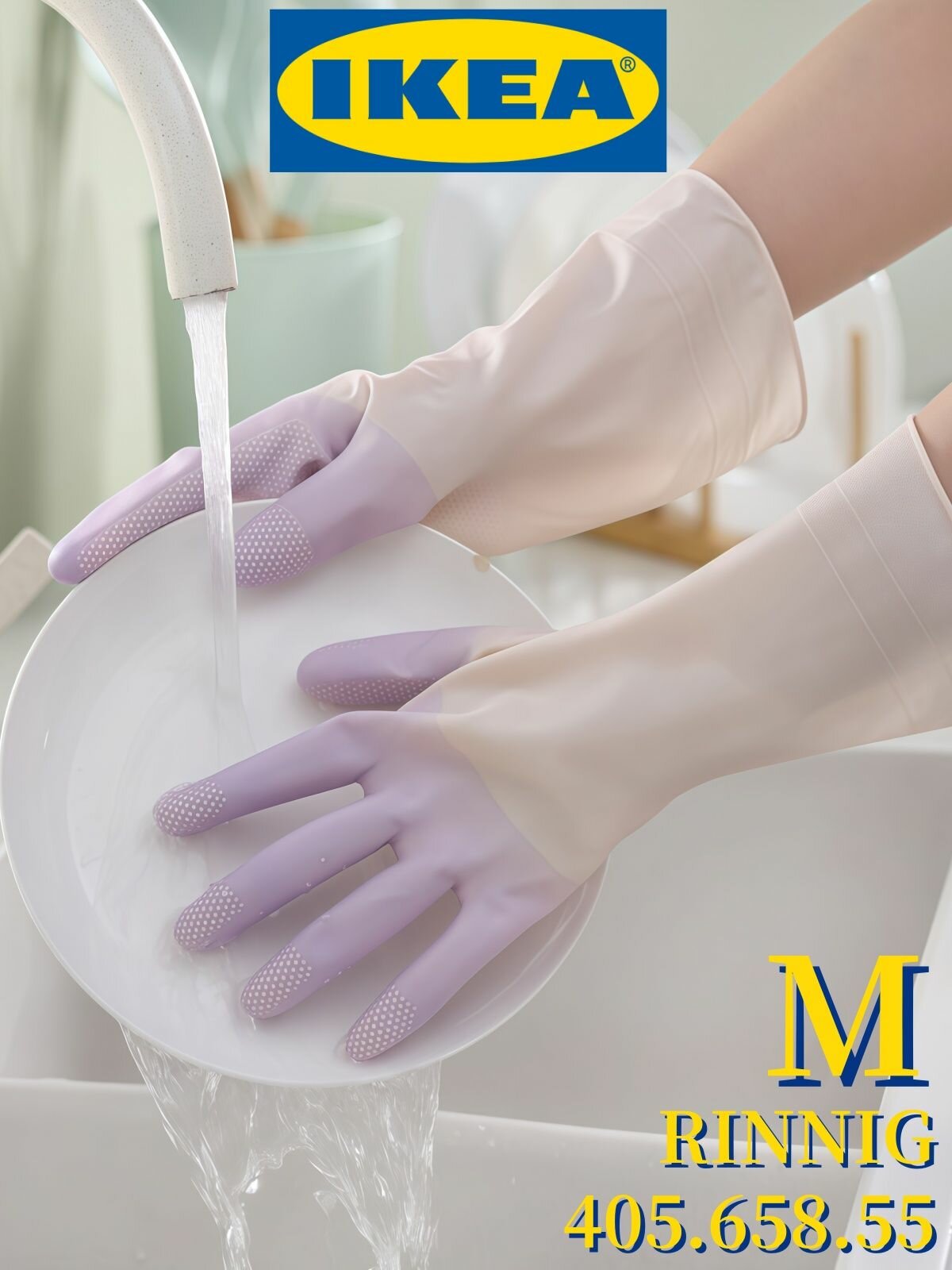 Резиновые перчатки для уборки IKEA, подходят для мытья посуды на кухне, в ванной комнате, гостиной, в саду, фиолетовый, Среднего размера