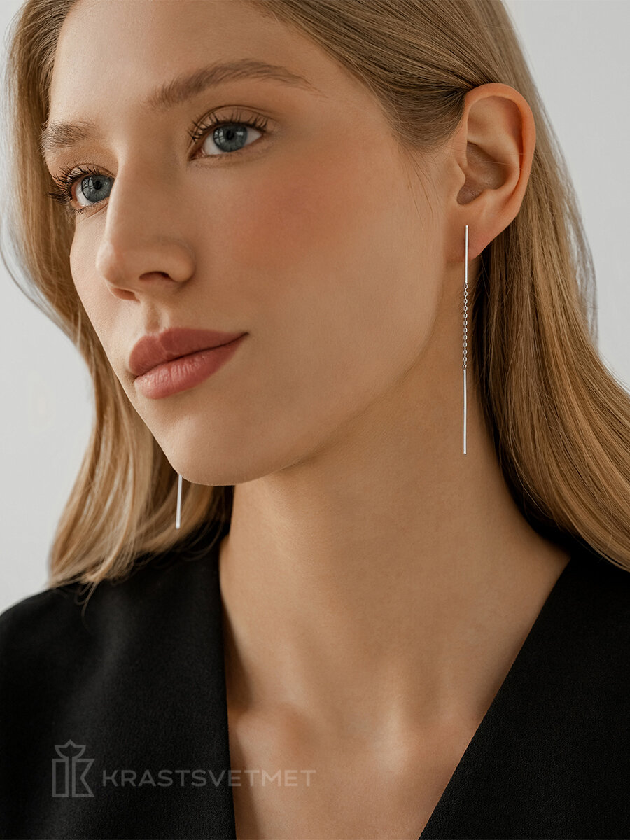 Серьги с подвесками, цепочки, серебро, 925 проба, родирование