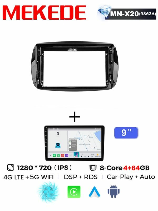 Магнитола 9" Mekede MN X20 Pro 4/64 Gb Mercedes Benz Smart Fortwo 3 C453 A453 W453 2014-2020 carplay