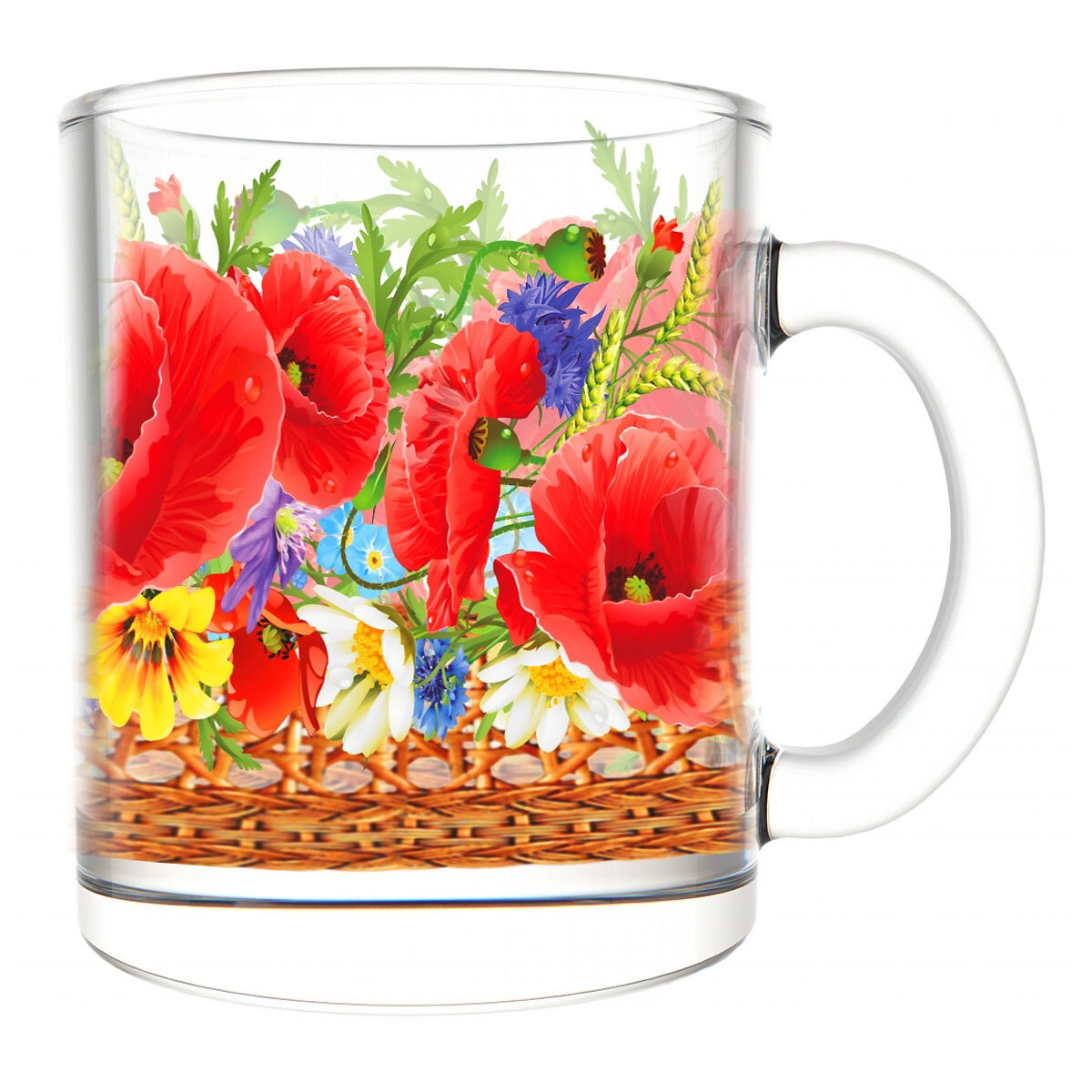 Кружка Гусь-хрустальный стеклянная, 300 мл, Маковое поле