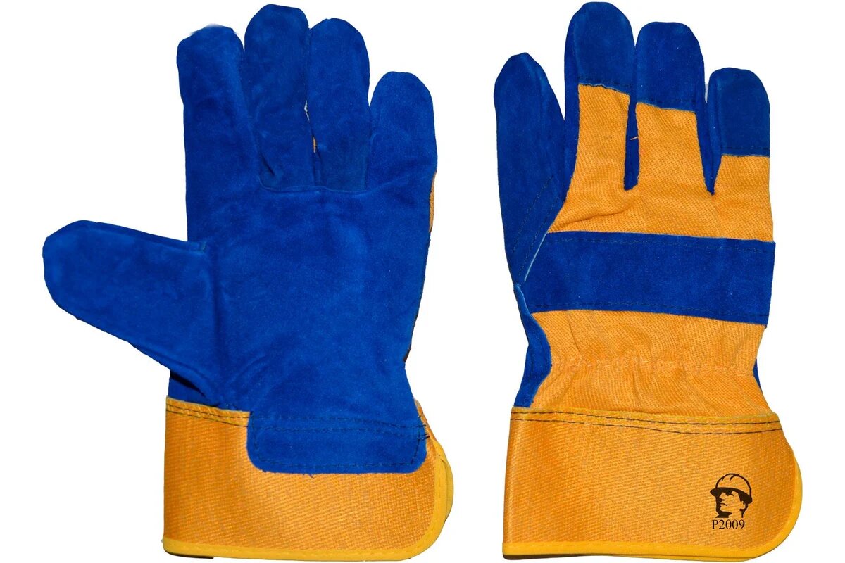 Перчатки спилковые комбинированные РосМарка 2009 синий/желтый, размер 10.5 Р2009