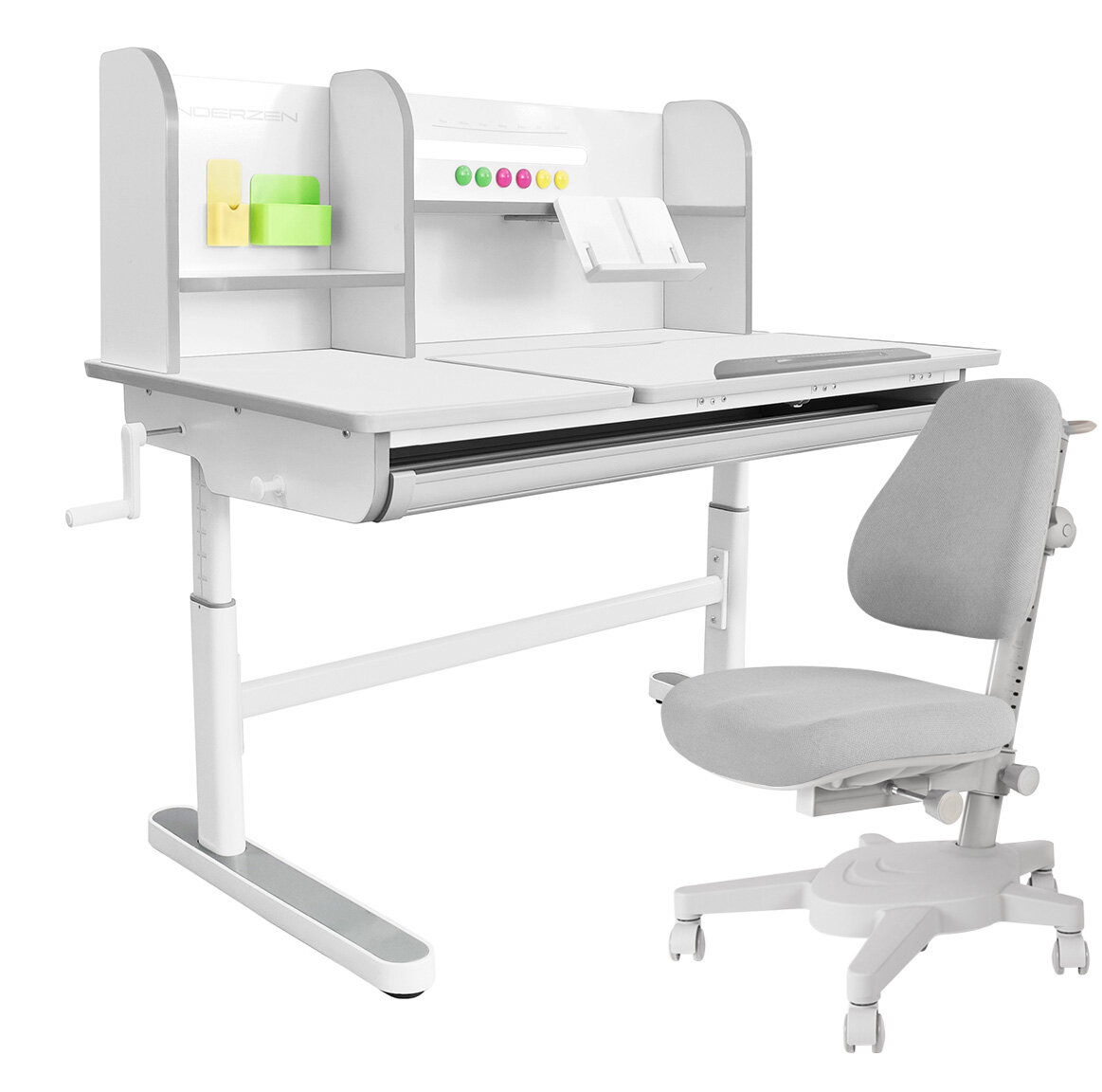 Комплект Kinderzen Gaudi Plus парта + кресло белый/серый c серым креслом Anatomica Armata