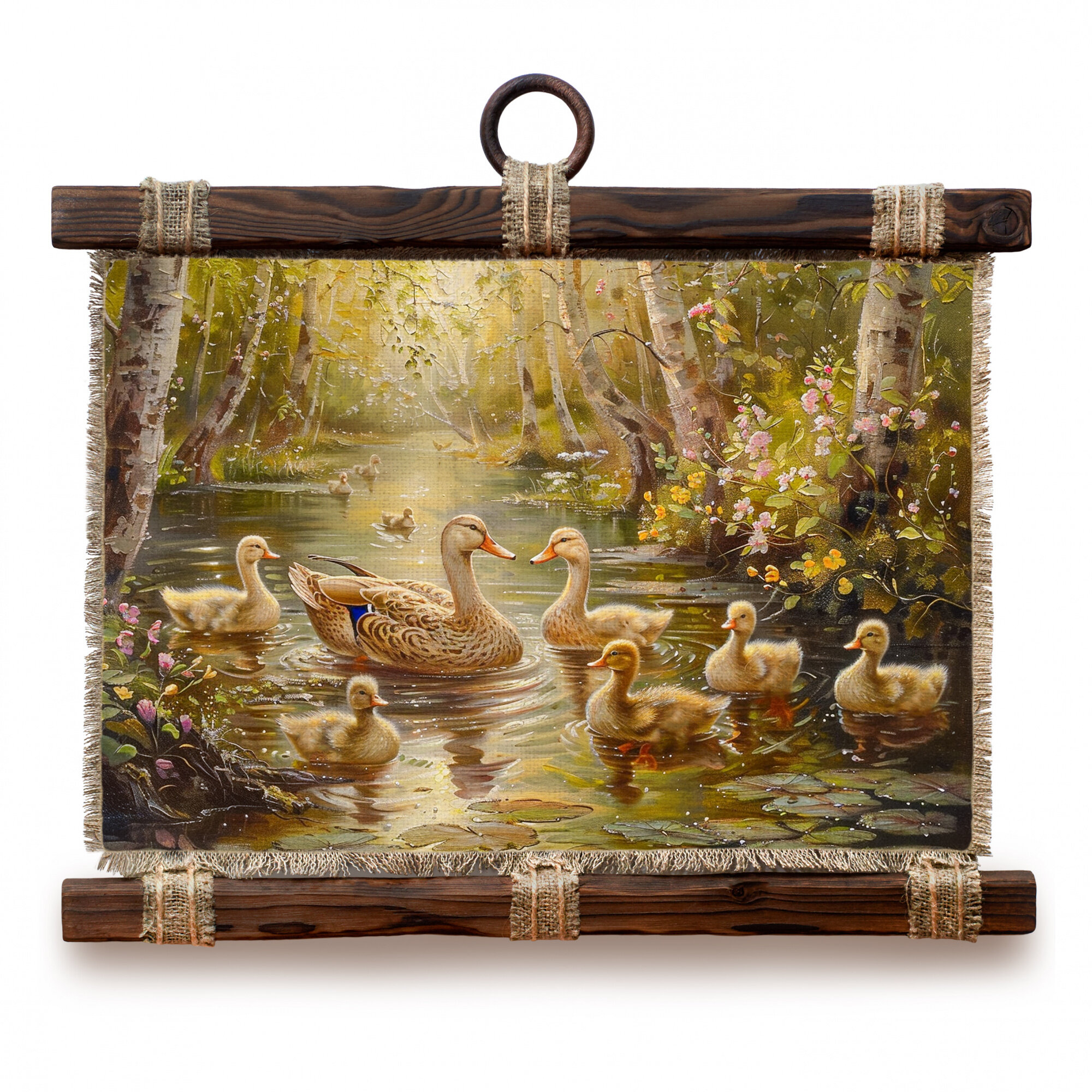 Панно ручной работы Универсальный свиток Семья уточек А3 формат картина на холсте