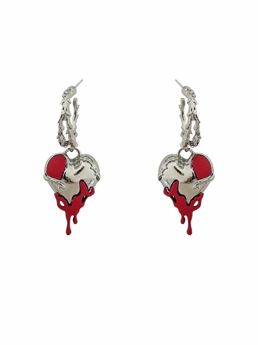 Серьги пусеты, металл, стекло, искусственный камень, эмаль