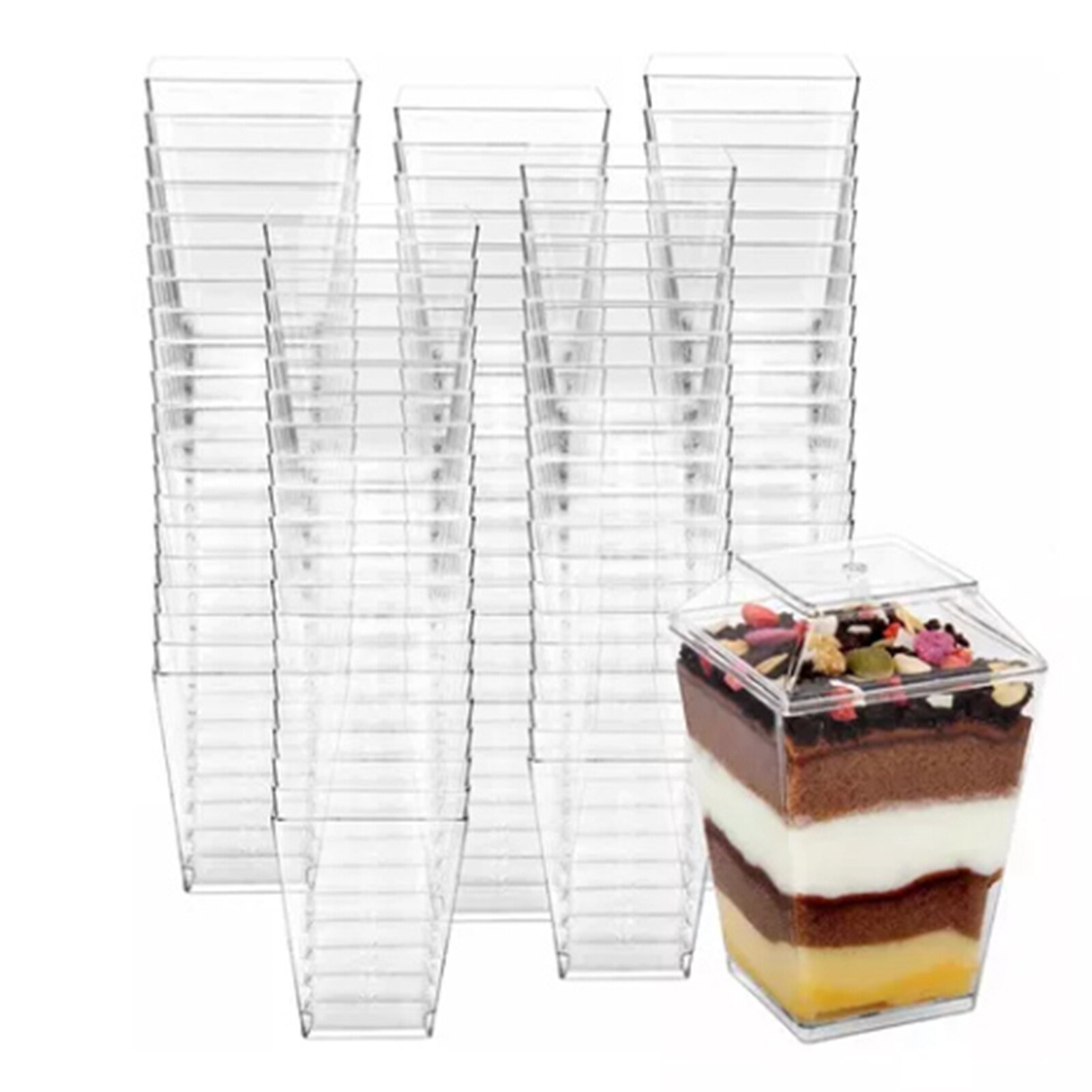 Clear Dessert Cups with Lids Reusable Trapezoidal Transparent Easy Clean Parfait Appetizer Cup for Fruit Ice Cream