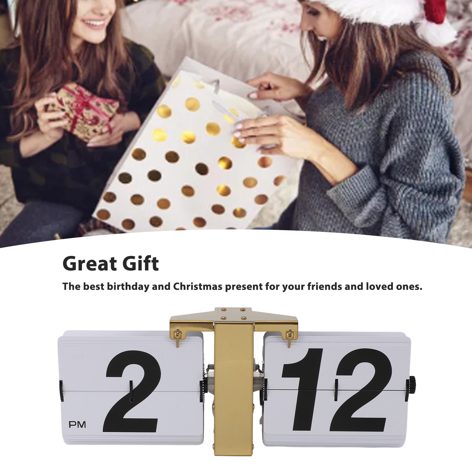Автоматические раскладные часы Механические часы с батарейным питанием Ретро цифровые откидные часы для настольного компьютера Настенные подвесные часы 12H Золотая подставка и белая раскладушка