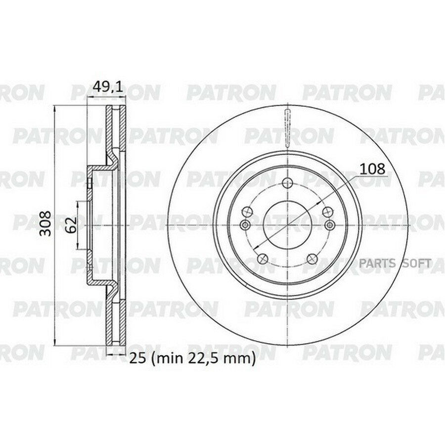 Диск тормозной пер. CHERY Tiggo 4/7/8/8 Pro/8 Pro Max/ JAECOO J7 / JAC JS4 / Moskvich 3 / Москвич 3 19- (d = 308 mm) PATRON PBD1492 | цена за 1 шт