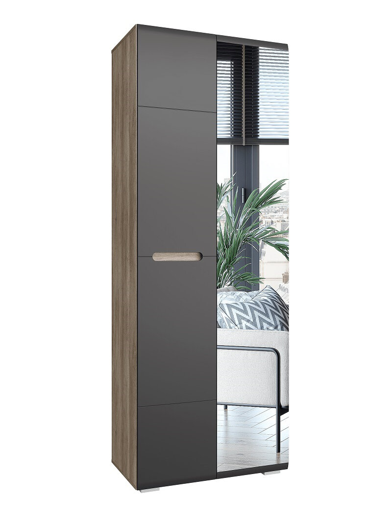 ARNIKA Шкаф для одежды Наоми, с зеркалом, 80.2х46х217.6 см, дуб каньон, графит