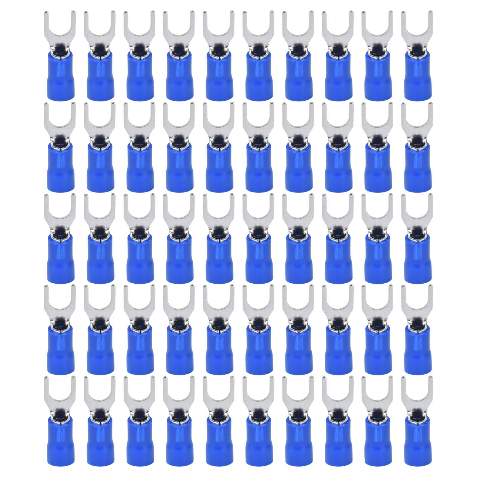 50 шт. вилочных клемм, изолированные клеммы типа «лопатка» U-образного типа для проводов, обжим кабеля 12-10AWG, SV5.5-6, синий цвет.