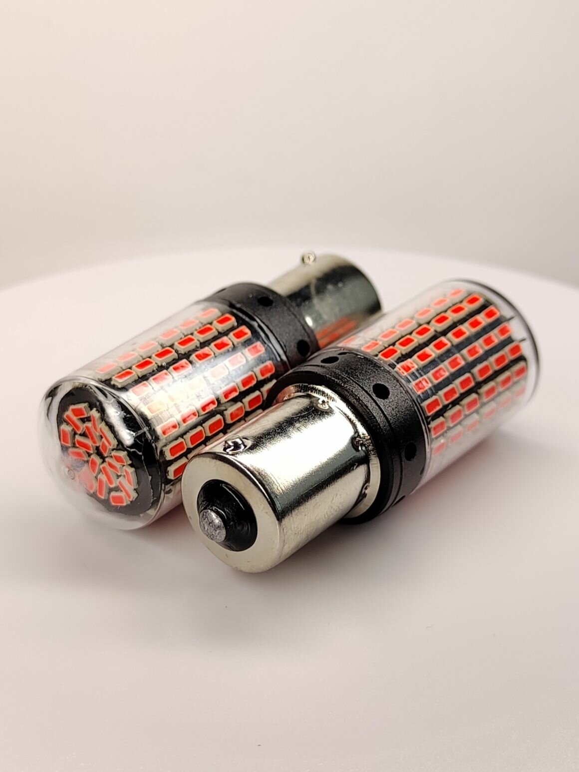 Красные P21W LED 1-контактные 12-24V лампы (PR21W 1156 BA15S) 144SMD 3014 для автомобилей мототехники грузовиков, 2шт