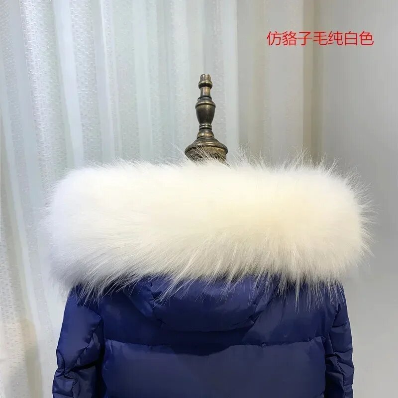2025 Женщины фальшивый мех воротник пушистый роскошный зимний теплый шарф мужчины детские куртки капюшон мех отделка полосы 75 см ракун мех обернуть шаль